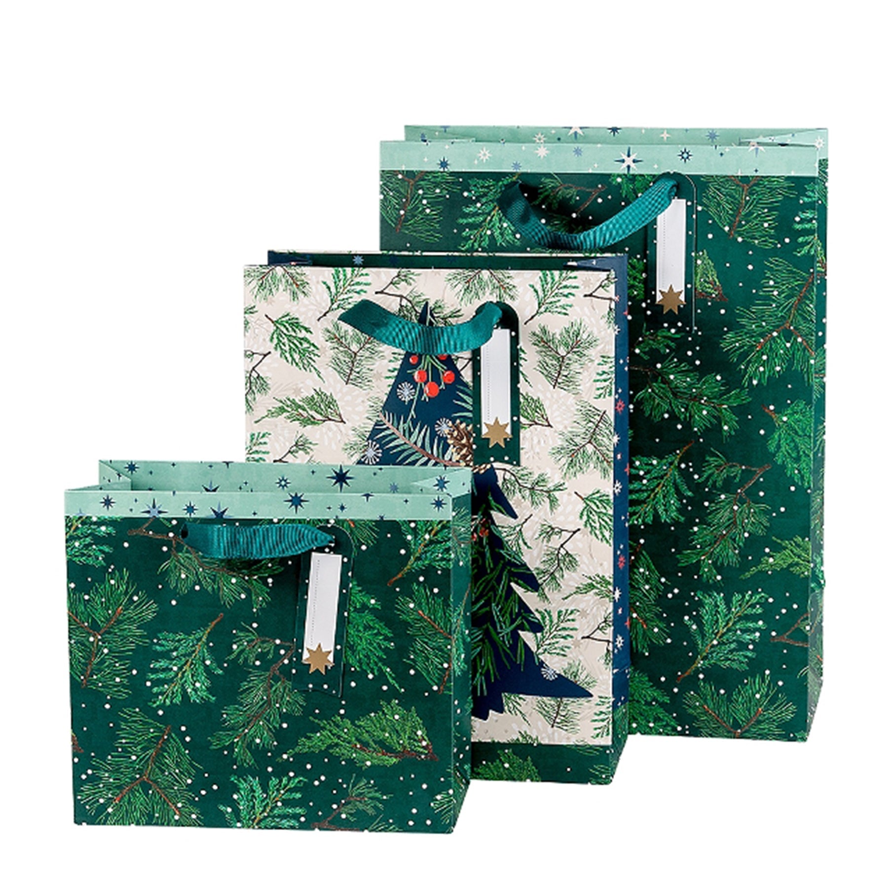 Assorted Christmas Gift Bags - Snow Fir Leaves – Hemels